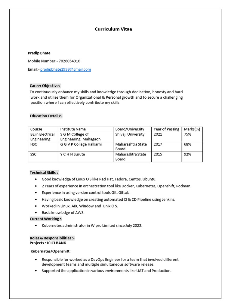 Pradip Bhate CVupdated | PDF | Operating System Families | Computer Engineering