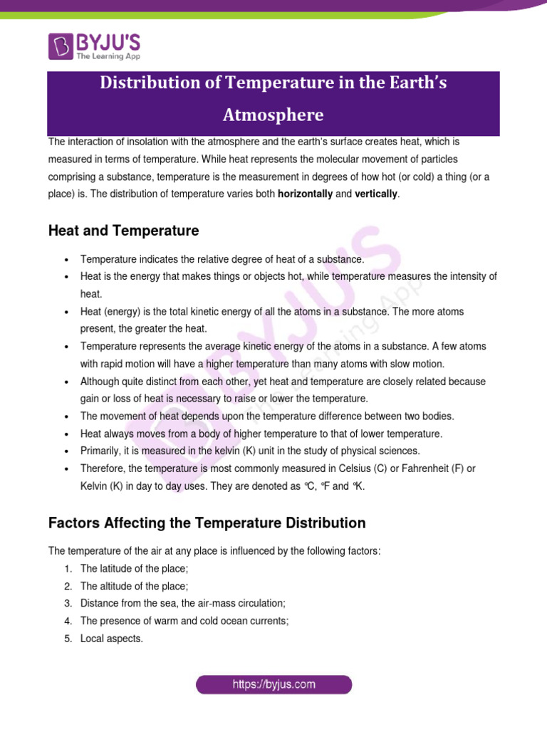 Distribution of Temperature in the Earth’s Atmosphere | PDF | Heat ...