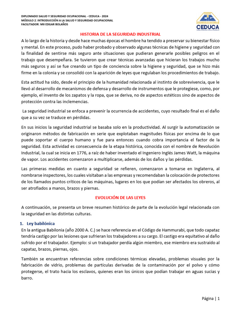 Historia + Leyes SSI - 2024 | PDF | Seguridad y salud ocupacional