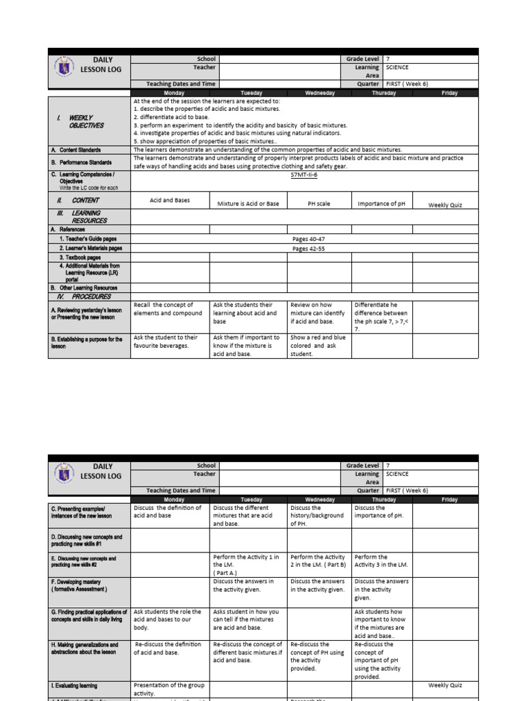 Science DLL Grade 7 Q1 Week 6 | PDF | Learning | Behavior Modification