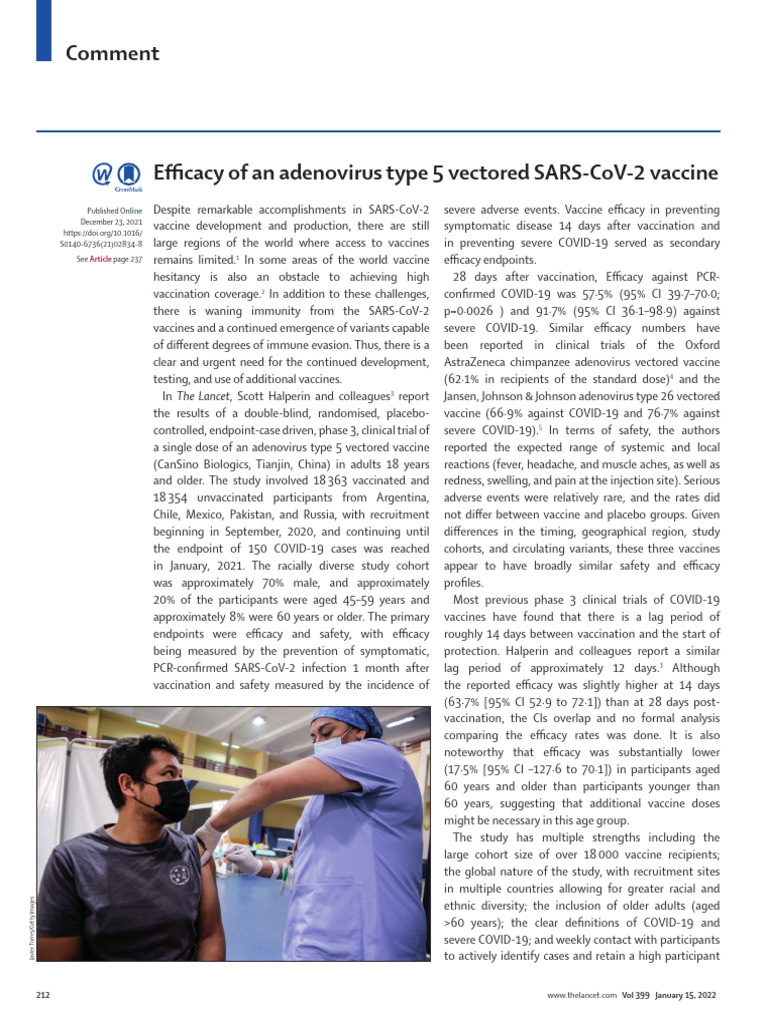 Efficacy of An Adenovirus Type 5 Vectored SARS CoV | PDF | Vaccines | Clinical Medicine