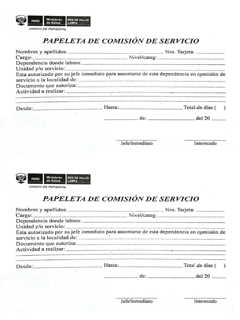 Papeleta Comision de Servicio | PDF