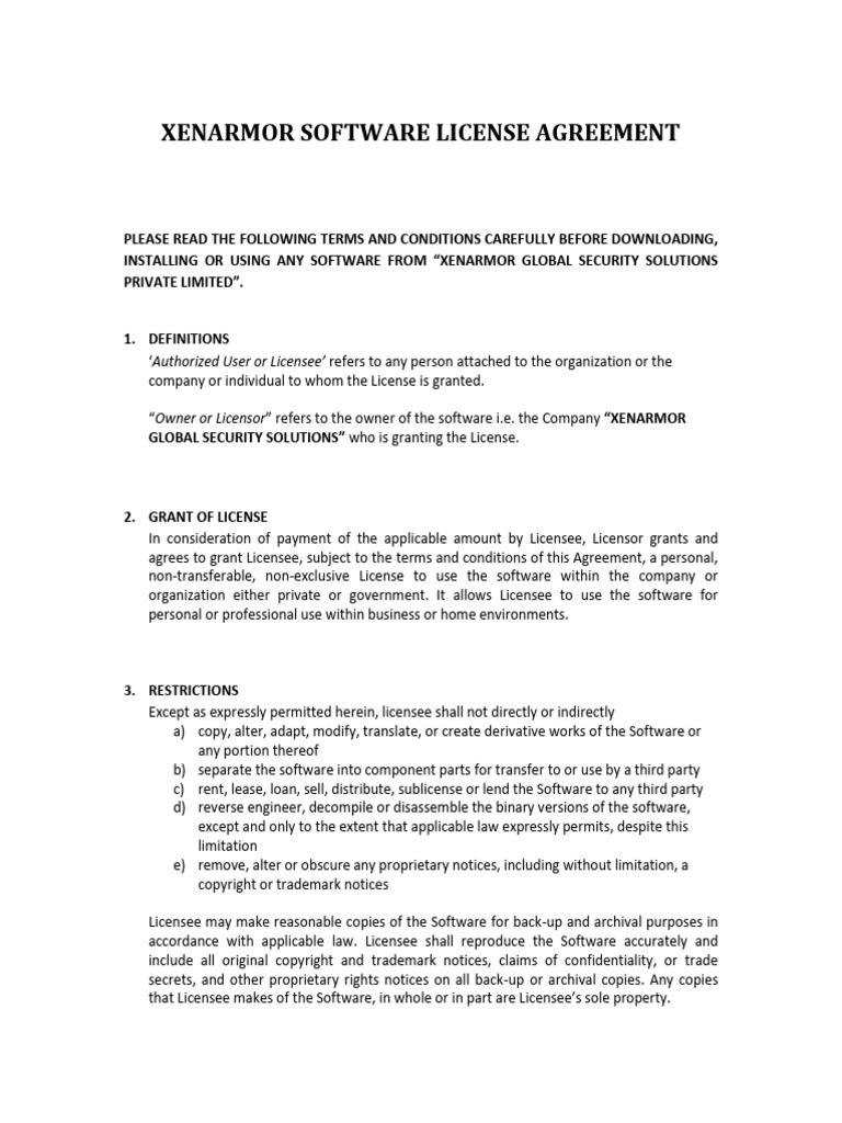 XenArmor Software License | Download Free PDF | License | Proprietary Software