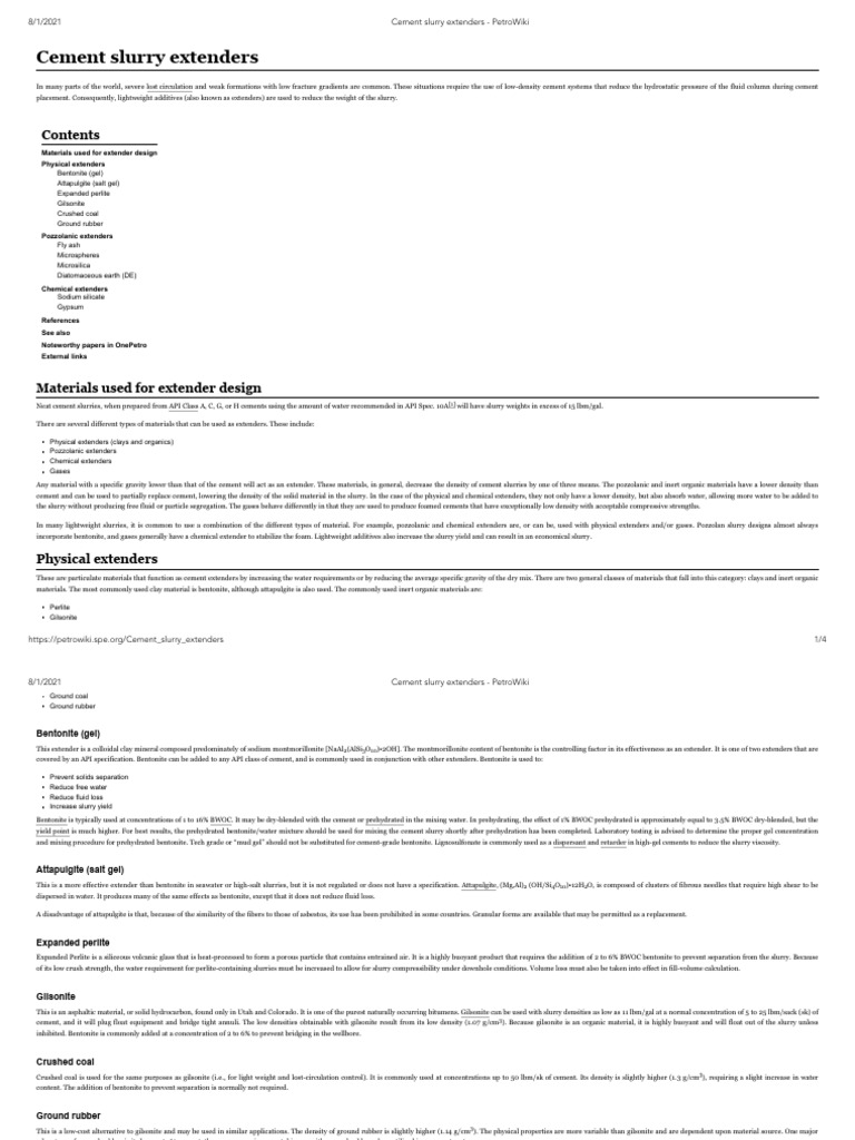 Cement_slurry_extenders-PetroWiki_for_Reading_Handout | PDF | Silicon ...
