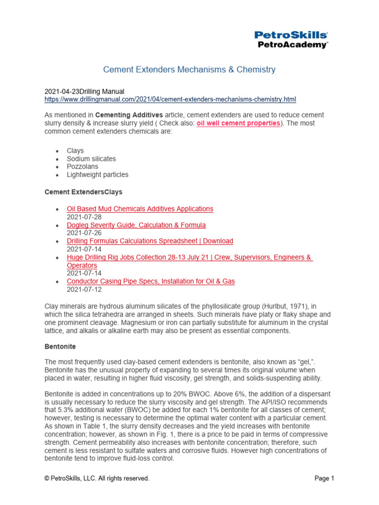 Cement Extenders Mechanisms Article For Reading Handout | PDF | Cement ...