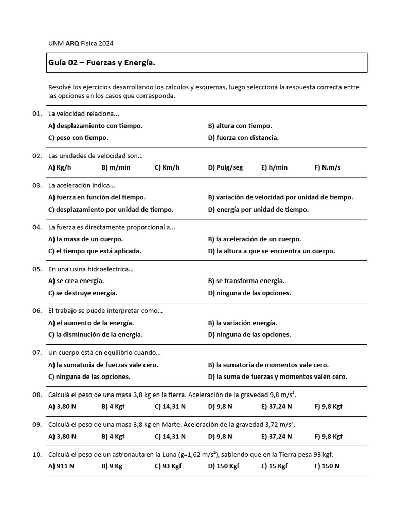 UNM ARQ Fisica 2024 - G02 Fuerza y Energía - V11 | PDF | Fuerza ...