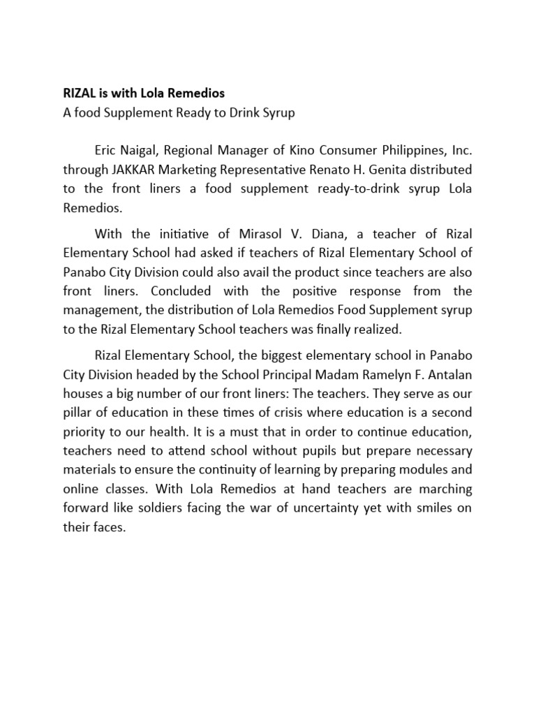 "Lola Remedios for Rizal Teachers" | PDF