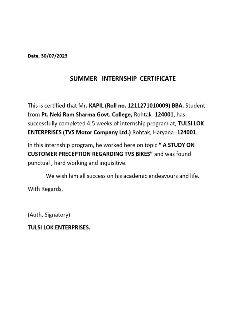 Kapil Certificate Intern. | PDF