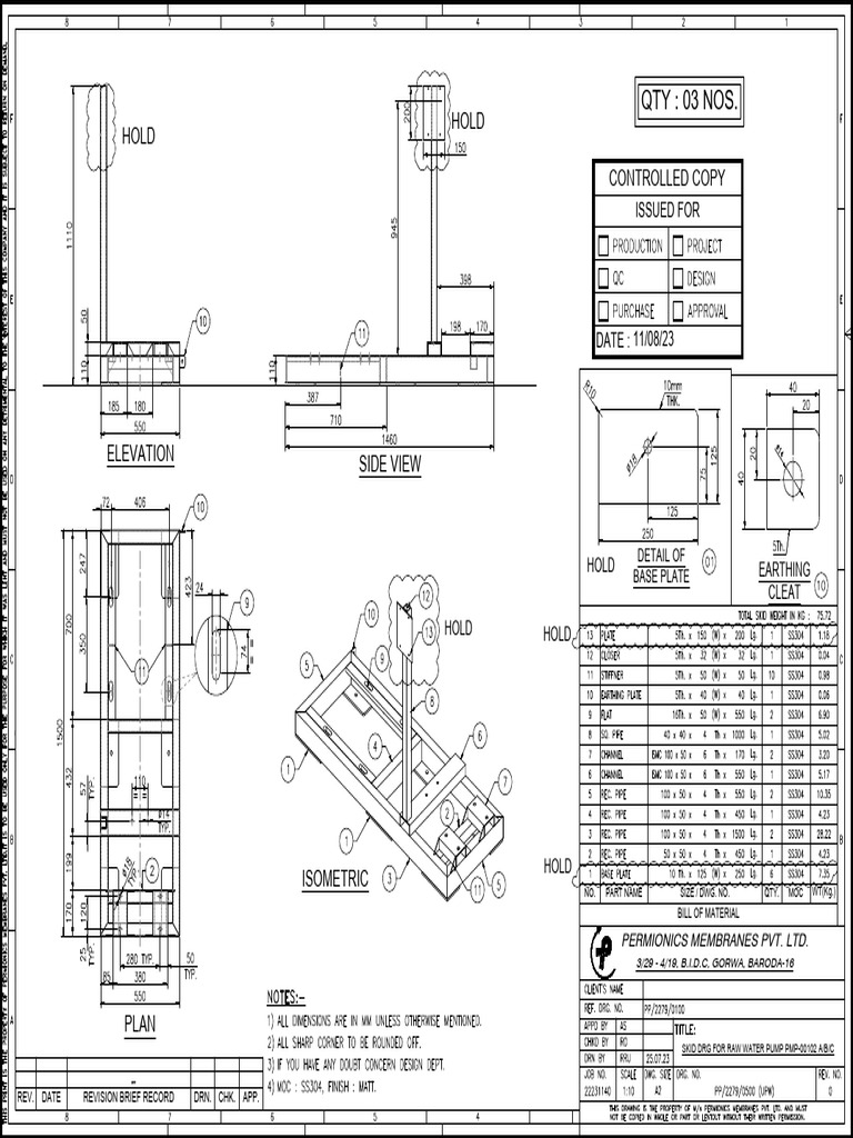 Raw Water Pump Skid Drawing Details | PDF