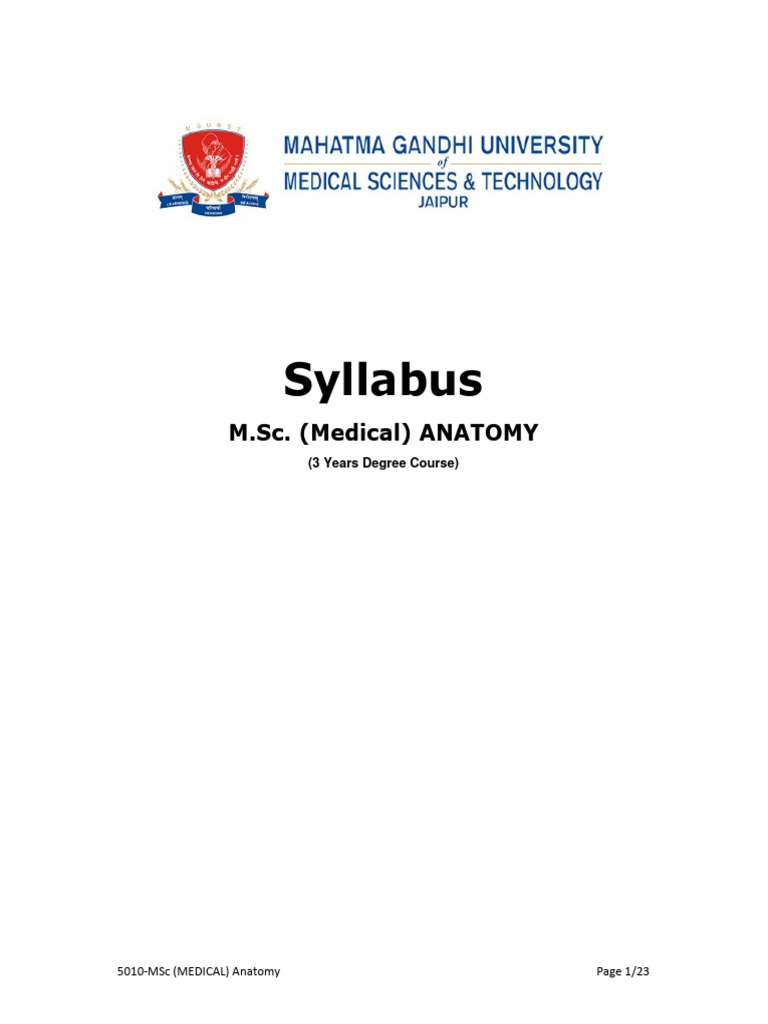 MSc (MEDICAL) Anatomy syllabus for students | PDF | Human Body | Thesis
