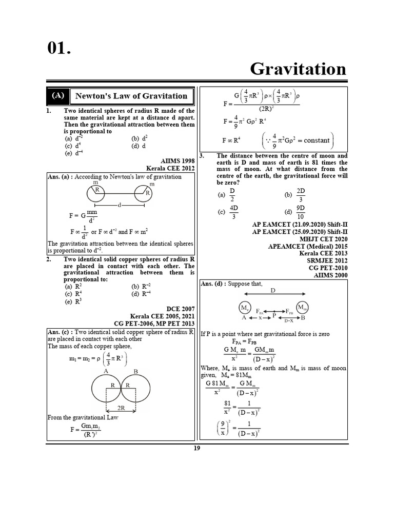 YCT Gravitation NEET JEE Questions Practice | PDF | Mass | Newton's Law ...
