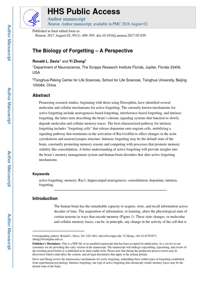 biology of forgetting | PDF | Memory | Recall (Memory)