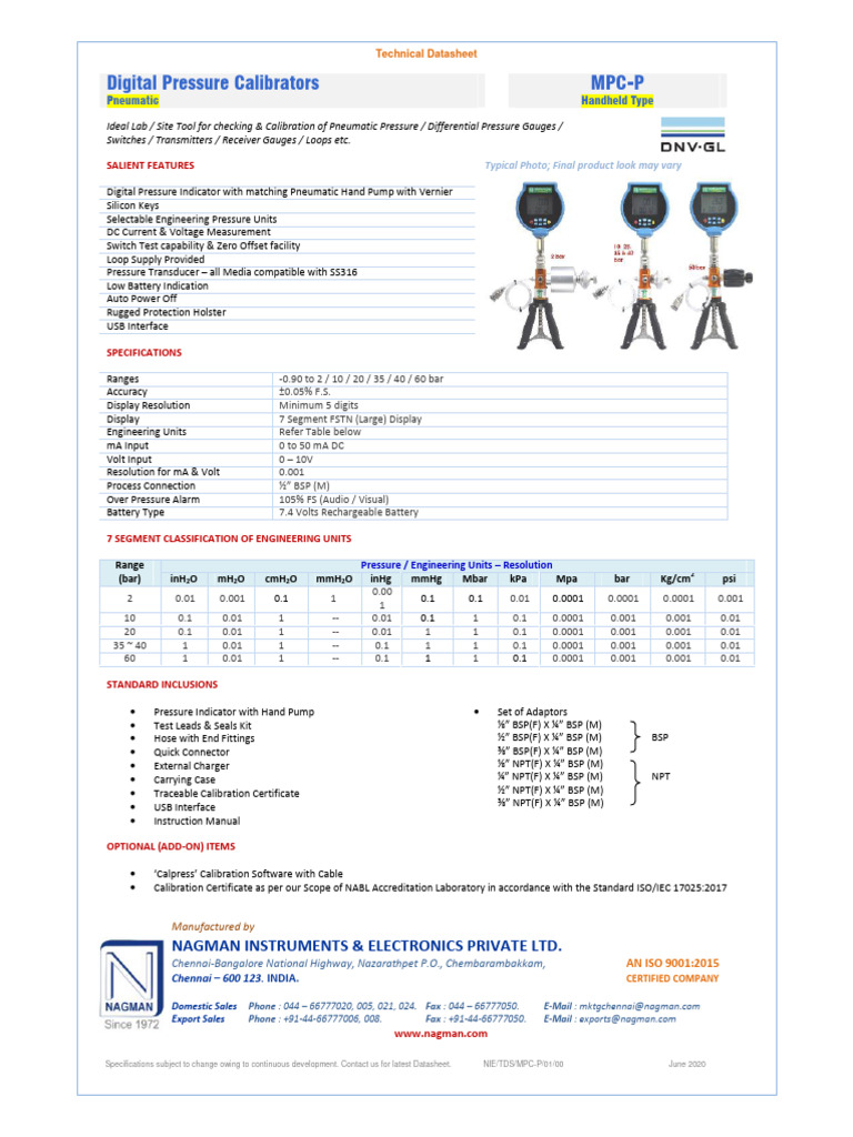 MPC P | PDF | Pressure Measurement | Calibration