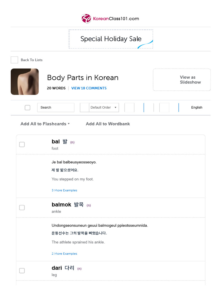 Body Parts in Korean | PDF