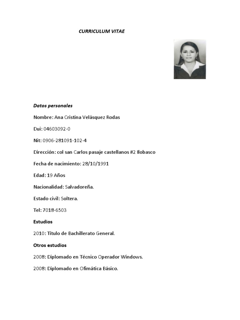 Currículum Vitae de Ana Velásquez | PDF