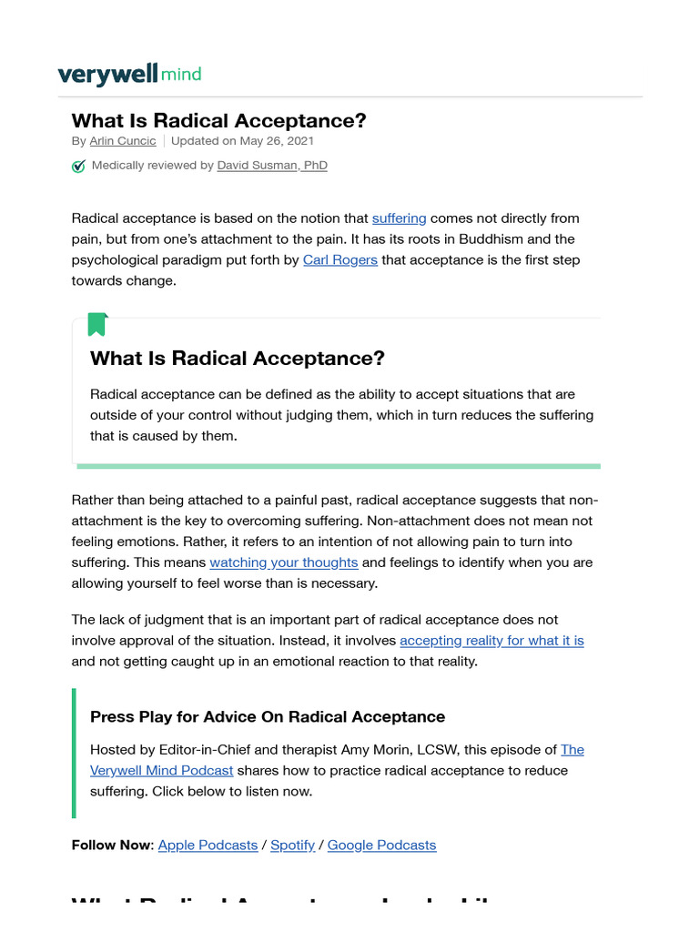Radical Acceptance | PDF | Mindfulness | Dialectical Behavior Therapy Radical Acceptance | PDF | Mindfulness | Dialectical Behavior Therapy