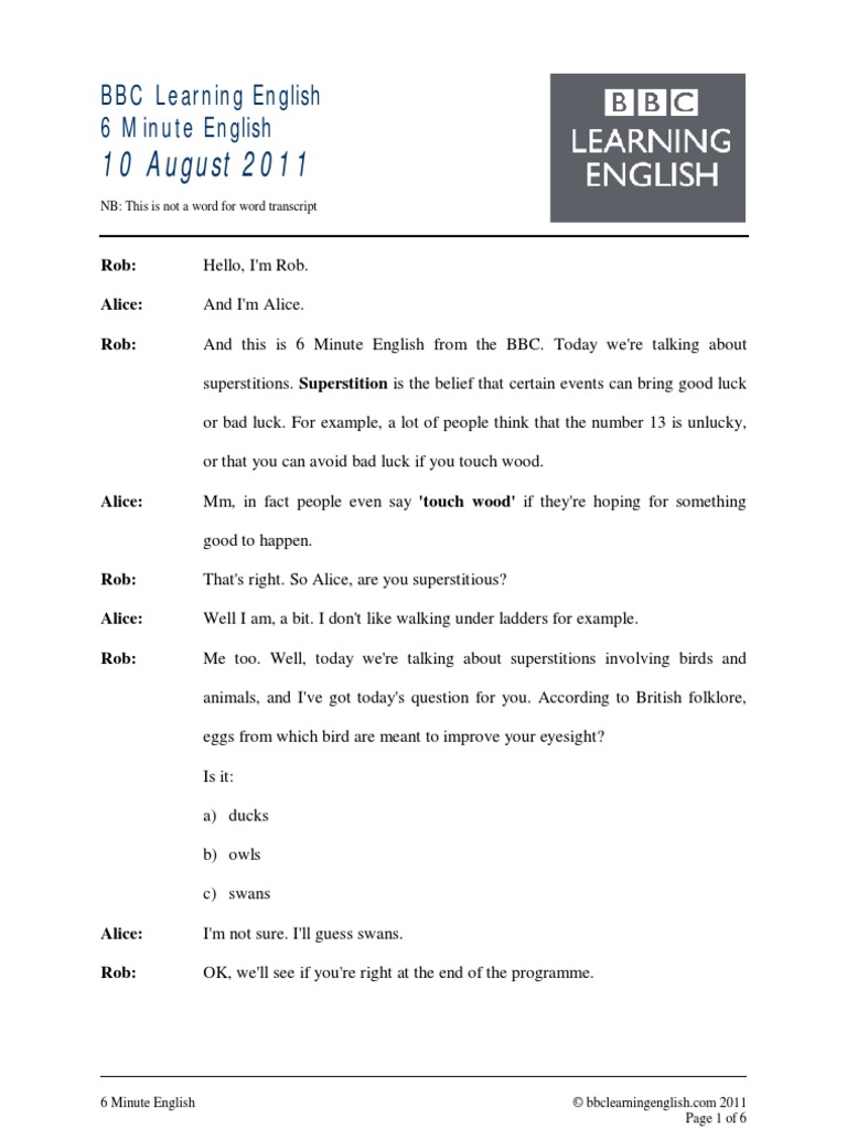 6min English Superstitions | PDF | Gull | Luck