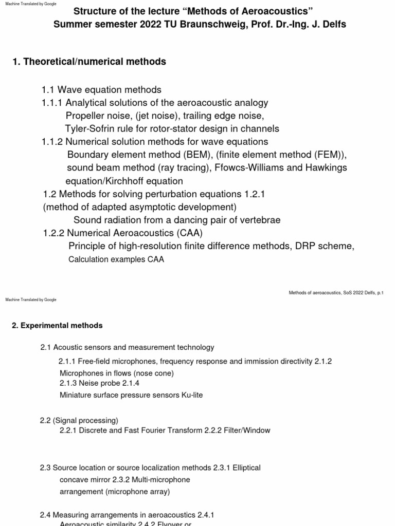 Calculation Examples Caa: Methods of Aeroacoustics, Sos 2022 Delfs, P.1 | Download Free PDF ...