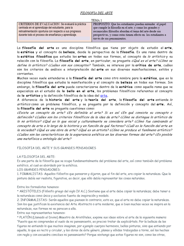 Filosofía del Arte y Pensadores Clave | PDF | Estética | Aristóteles