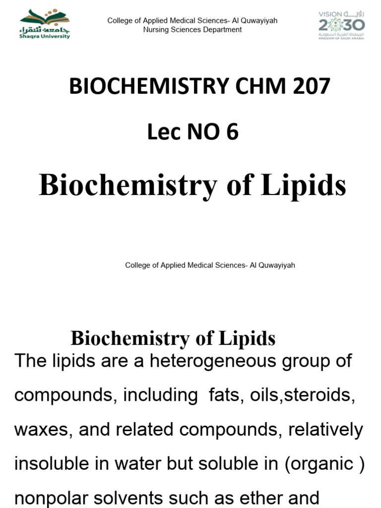 CHM 207 Lec 6 Lipids | PDF | Lipoprotein | Lipid