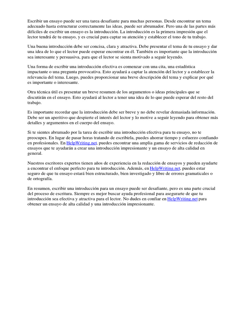 Cómo Escribir Una Introducción Para Un Ensayo de Ejemplo | PDF ...