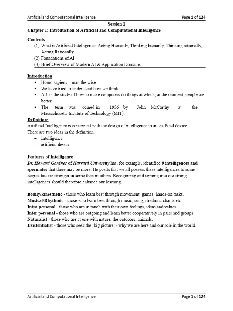 Artificial and Computational Intelligence | PDF | Artificial Intelligence | Intelligence (AI ...