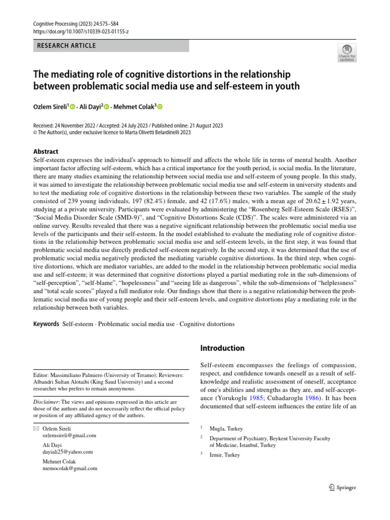 The Mediating Role of Cognitive Distortions in The Relationship Between ... The Mediating Role of Cognitive Distortions in The Relationship Between ...