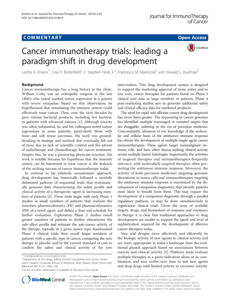 Cancer immunotherapy trials leading a paradigm shift in drug ...