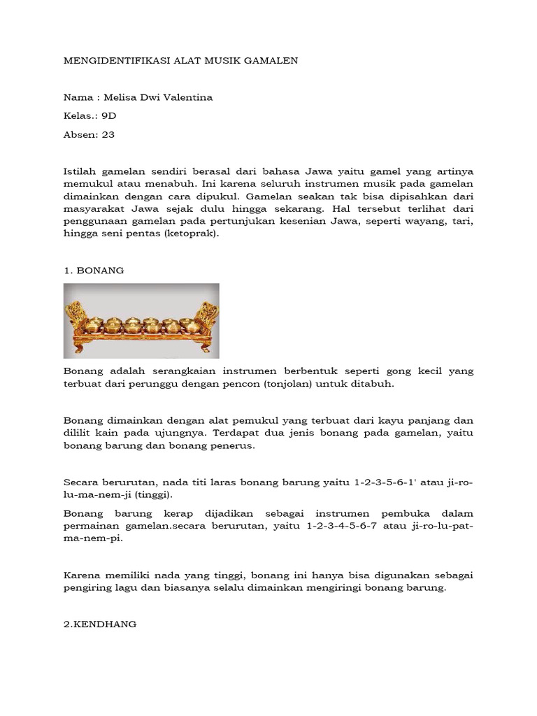 Jenis-Jenis Alat Musik Gamelan Jawa | PDF