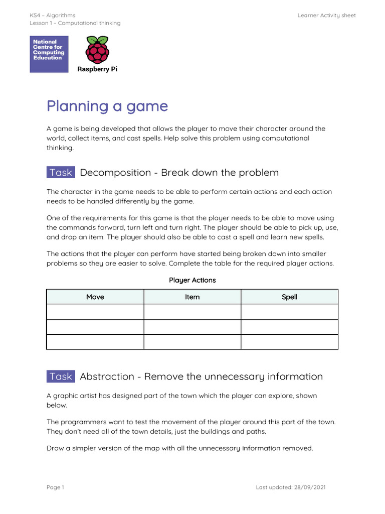 A5 Worksheet - Planning A Game | PDF | Algorithms | Theoretical Computer Science