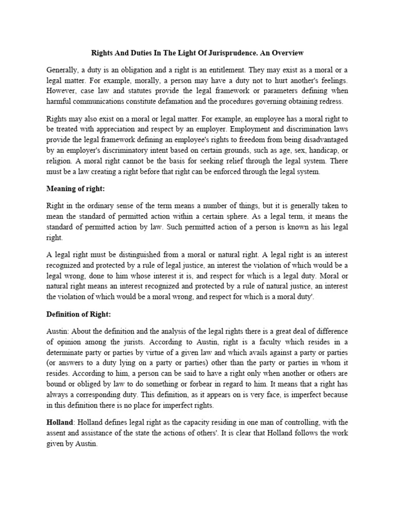 Rights and Duties in Jurisprudence Explained | PDF | Government ...