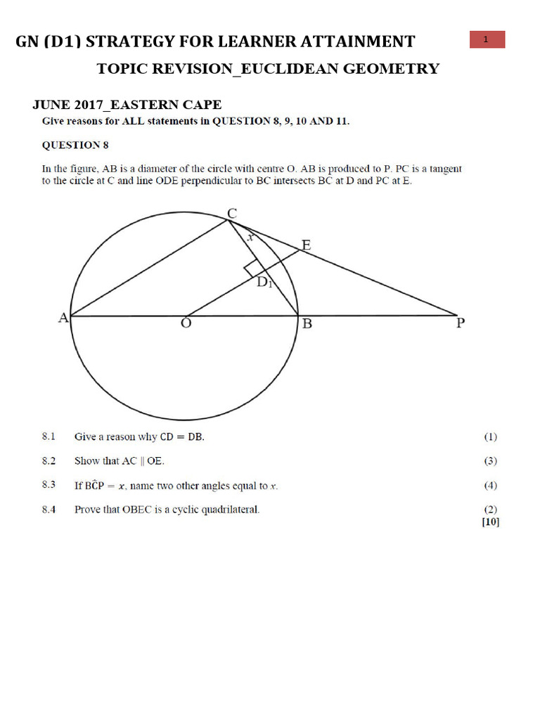 Topic Revision - Euclidean Geometry - GR 12 - June 2017 | PDF ...
