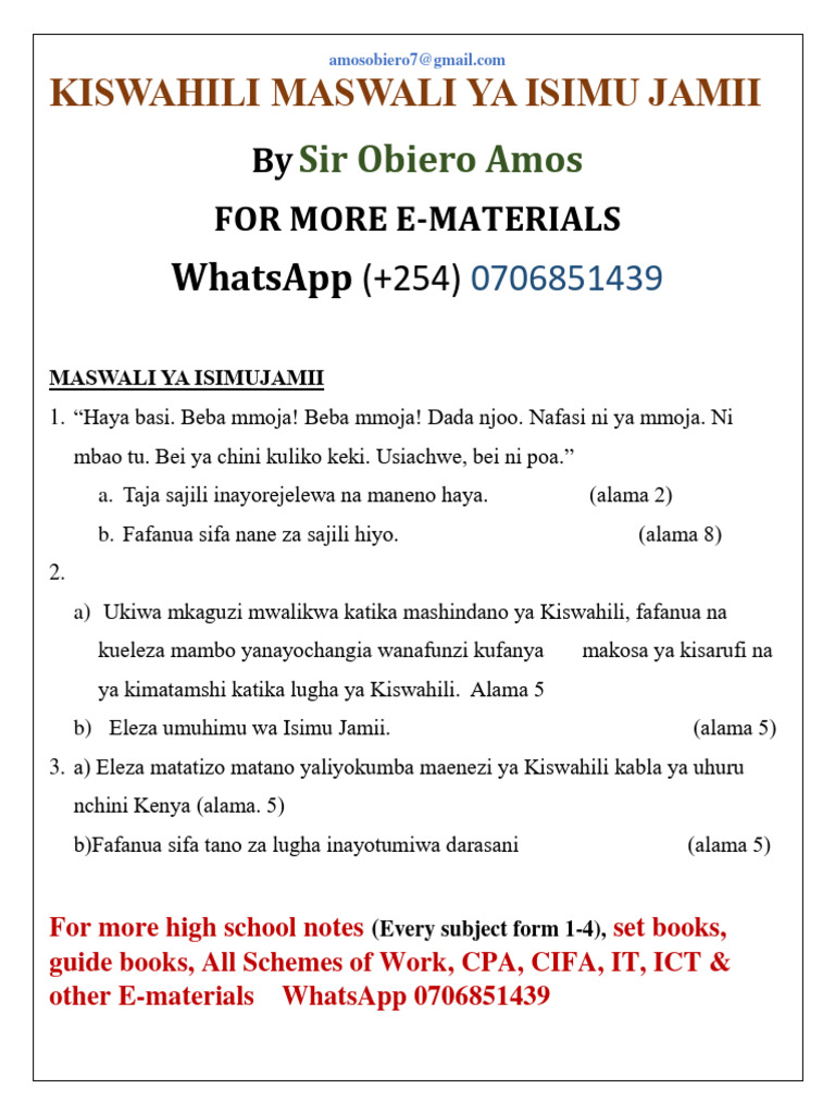 Maswali Ya Isimu Jamii | PDF