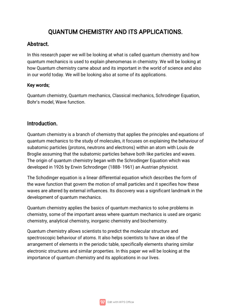 Quantum Chemistry for Scientists | PDF | Atomic Orbital | Quantum Mechanics