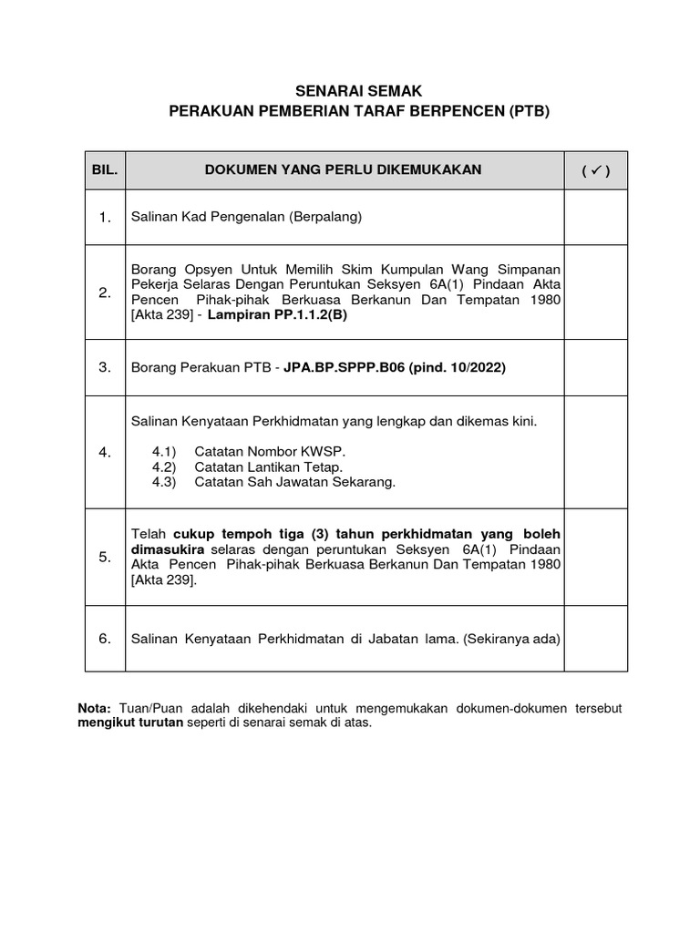 SENARAI-SEMAK-PERAKUAN-PEMBERIAN-TARAF-BERPENCEN | PDF