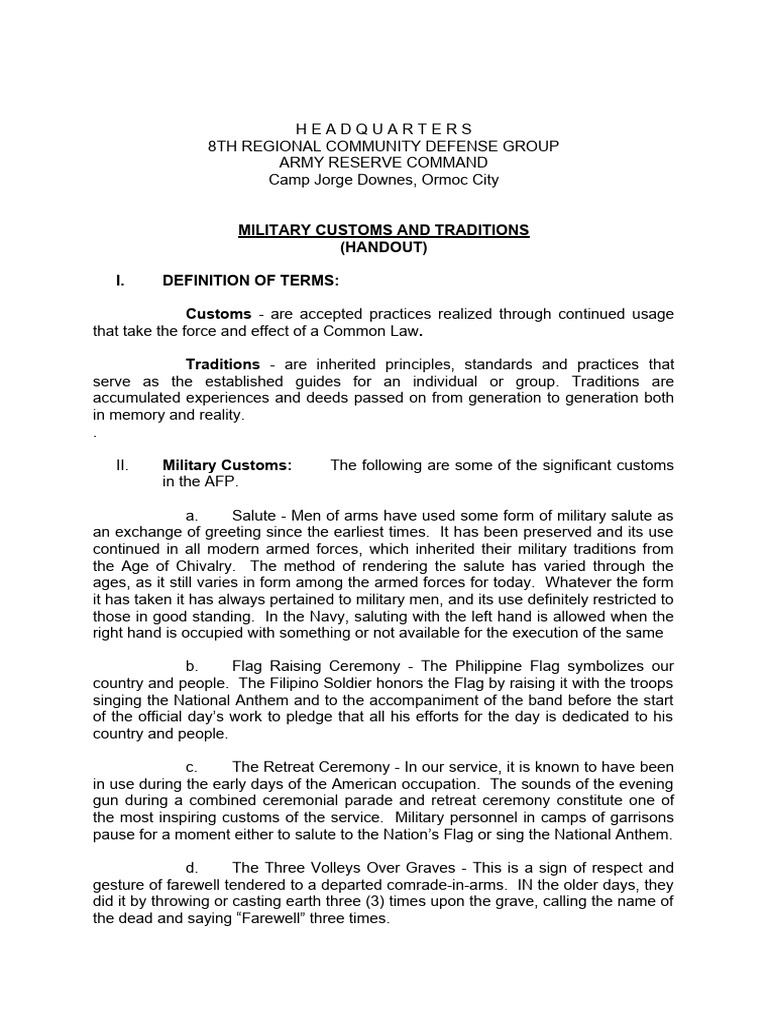 Military Customs and Traditions Overview | PDF | Oath