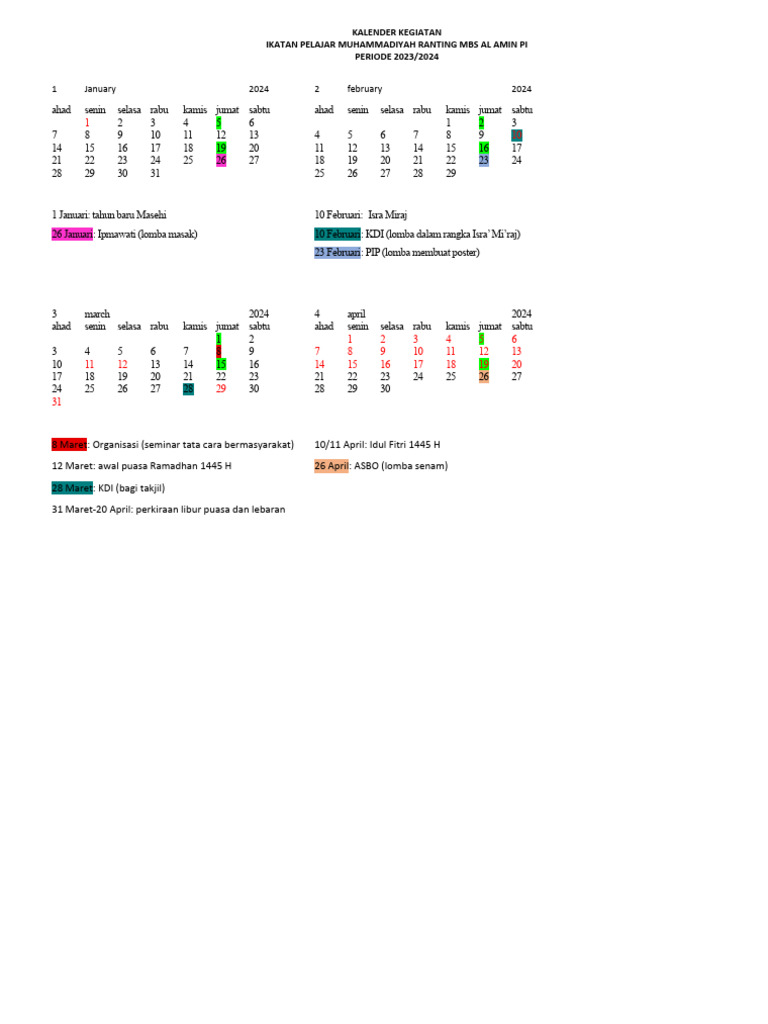Kalender Kegiatan Bulanan Ipm 2023 | PDF