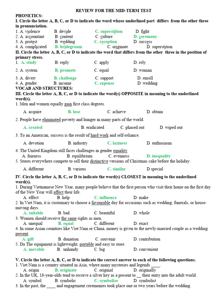 ÔN TẬP GIỮA KỲ 2 HS k10 | PDF | Groomsman | Wedding