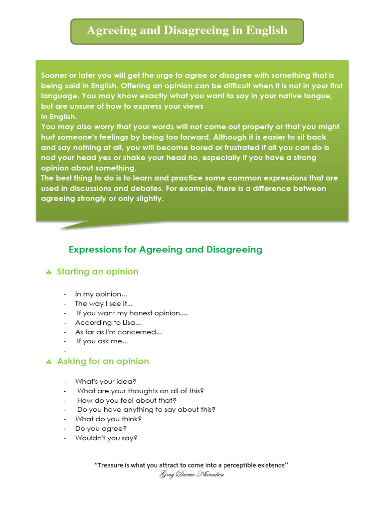 Expressions For Agreeing and Disagreeing | PDF | Thought