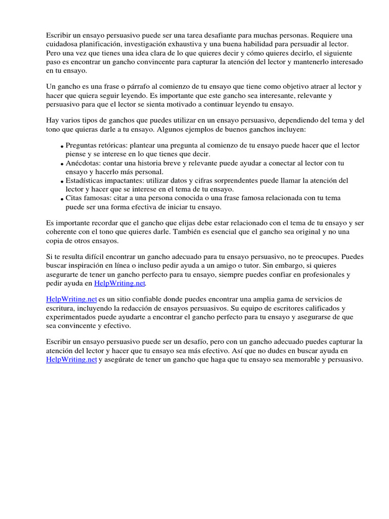 Ejemplos de Buenos Ganchos Para Ensayos Persuasivos | PDF | Online ...