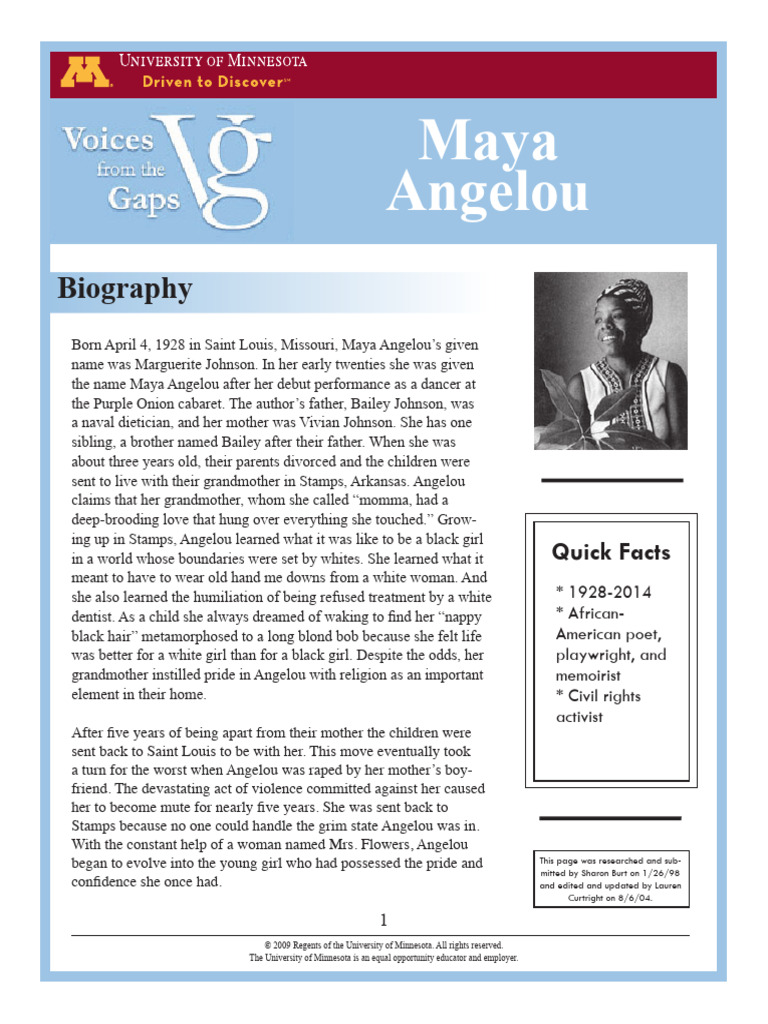 Life of Angelou, Maya | PDF | Maya Angelou