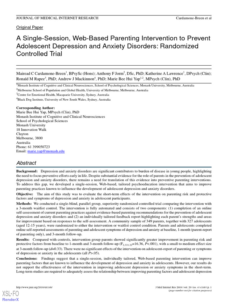 A Single-Session, Web-Based Parenting Intervention To Prevent ...