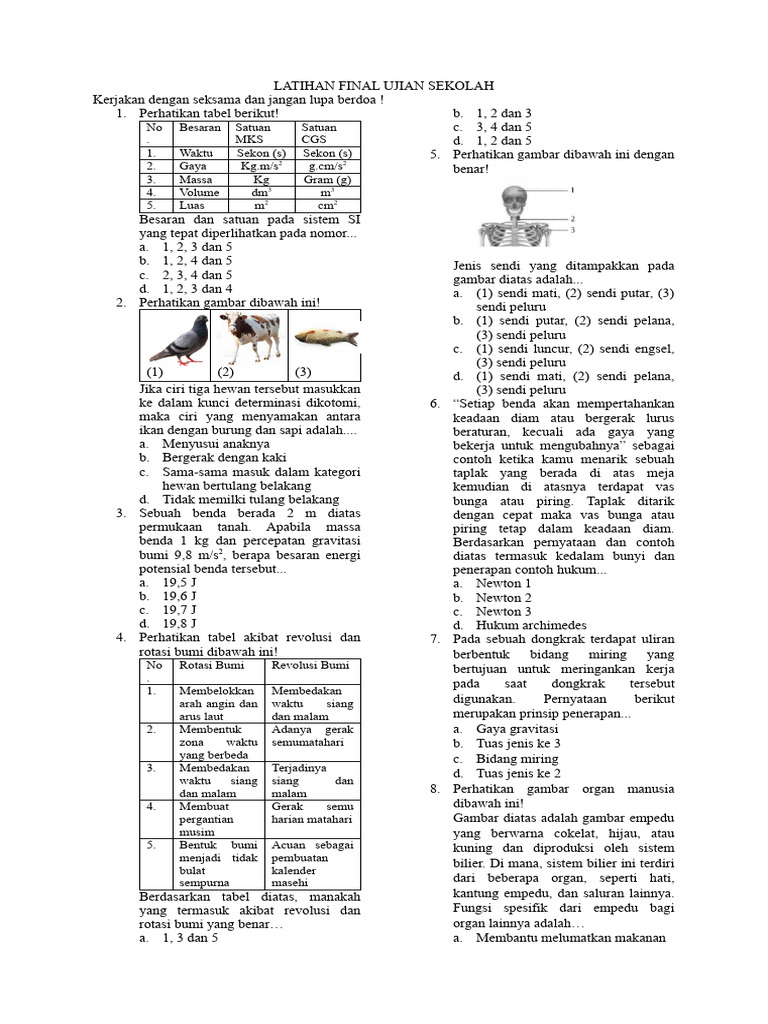 Latihan Final Ujian Sekolah Ipa Kelas 10 | PDF
