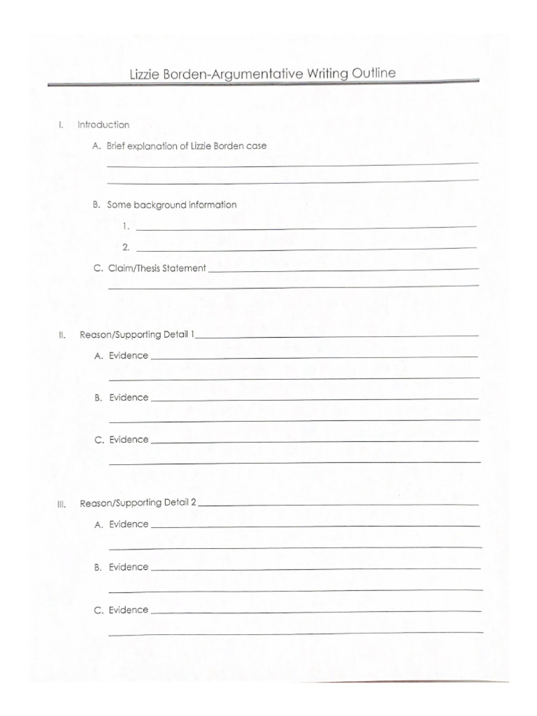 Lizzie Borden-Argumentative Writing Outline 1 | PDF