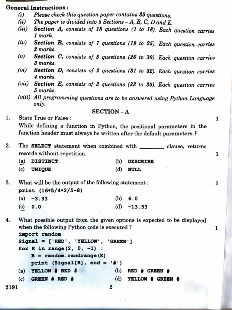 Class XII Computer Science (083) 2024 (Theory) QP | PDF | Question ...
