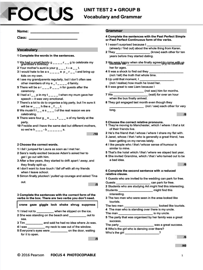 PDF Focus 4 Unit 2 B Grupa Compress | Download Free PDF | Grammar | Linguistics