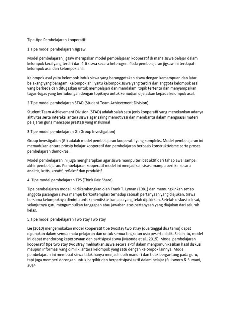 Tipe-Tipe Pembelajaran Kooperatif | PDF