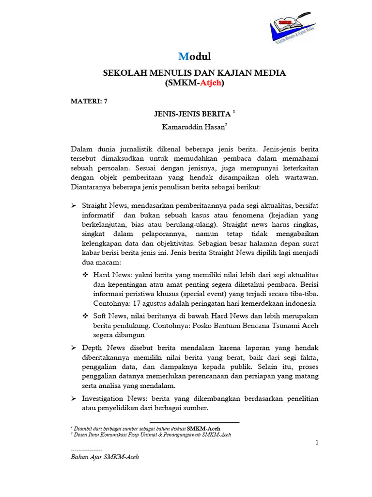 Materi 7 Jenis-Jenis Berita - Modul Smkm-Aceh 7 | PDF | Politik