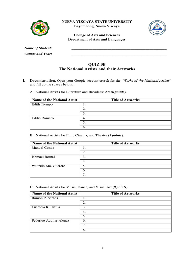 Quiz-3B-The-National-Artists-and-their-Artworks | PDF | The Arts ...