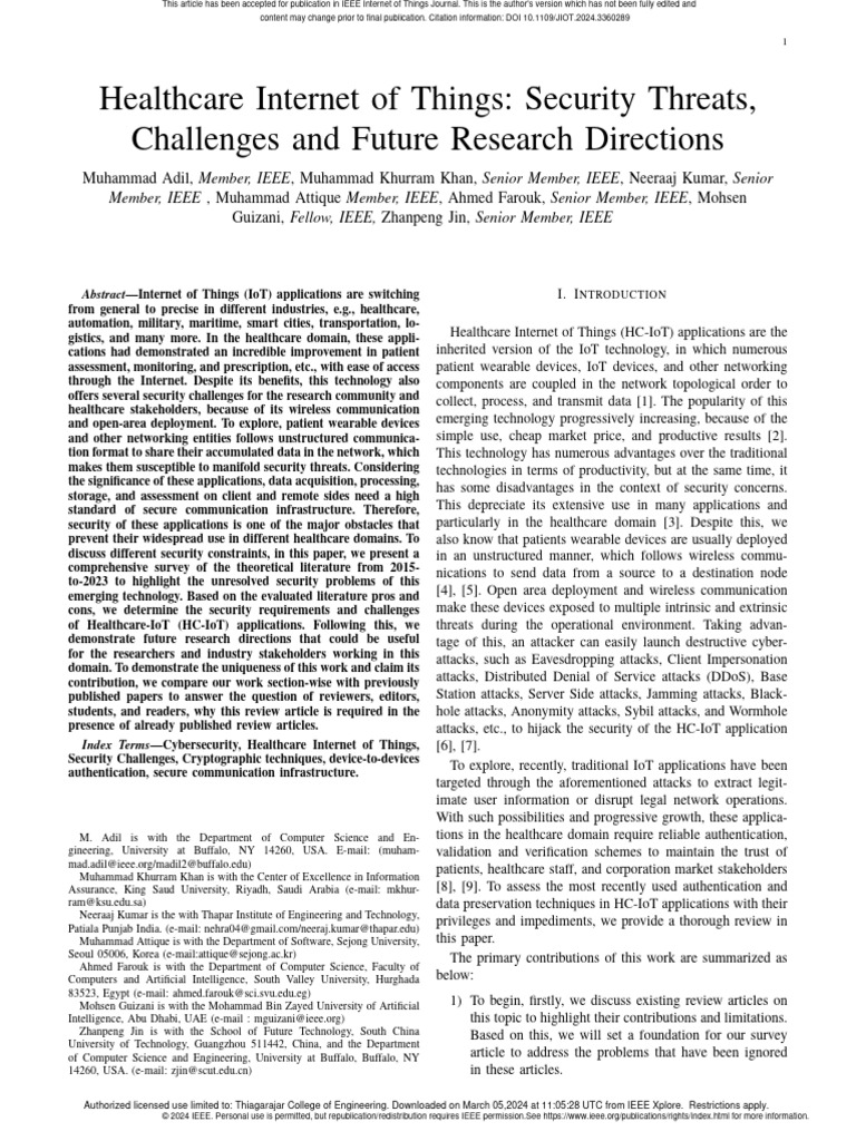 Healthcare Internet Of Things Security Threats Challenges And Future Research Directions Pdf